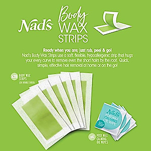 Nad's Body Wax Strips Hair Removal For Women All Skin Types, 20 Waxing Strips + 4 Calming Oil Wipes