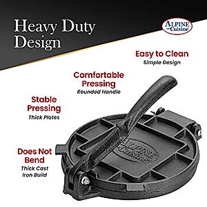 Alpine Cuisine Professional Cast Iron Tortilla Press, 7" Tortilla Maker, Comfortable Handles Allows Perfect Pressure, Heavy Duty Quesadilla Maker - Pataconera for Corn or Flour Tortilla