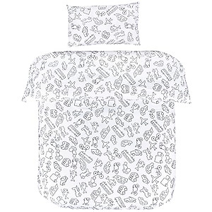 J-pinno Cars Airplane Ships Vehicle Boys Girls Cartoon Duvet Cover + Pillowcase Set, Zipper Closure, 100% Cotton, for Kids Crib Toddler Bedding Decoration Gift (Crib 47" X 59", Transport)