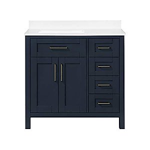 Ove Decors Tahoe 36 inch Bathroom Cabinet Bath Vanity | Contemporary Single Sink with Cultured Marble White Countertop | Fully Assembled | Backsplash Included, in Midnight Blue
