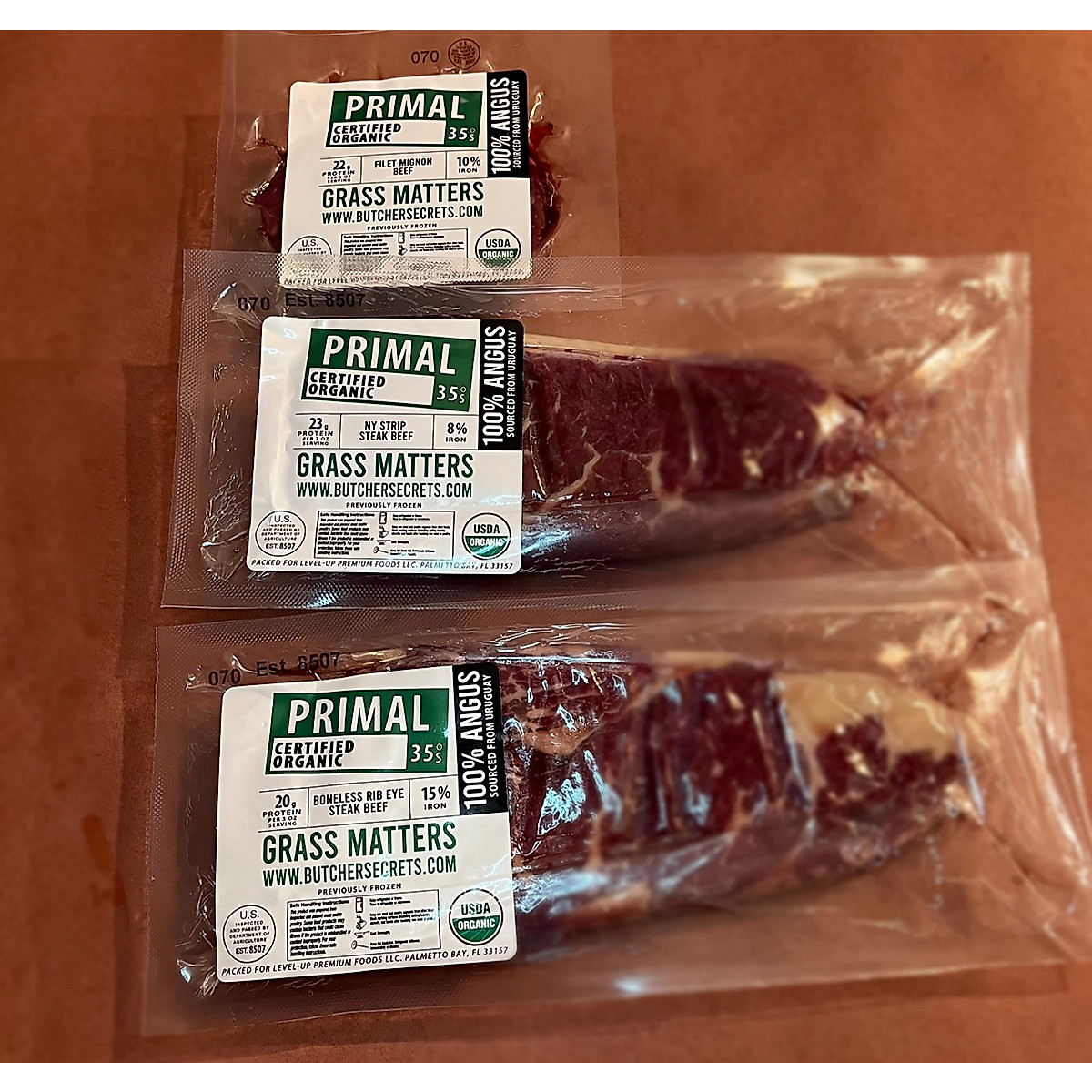 Primal 35 Organic Grass Fed Beef, Fillet Mignons, NY Strips, Angus Tenderloin, Steak, Tenderloins Tips, Ribeyes, High Protein Meals - Pasture-Raised, Hormone-Free, USDA Organic (Ultimate Grill Combo 6-Pack, NEW YORK STRIPS & RIBEYES)
