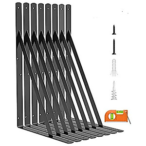 LuckIn 8-Pack Heavy Duty Shelf Bracket, 18 Inch Wall Shelf Brackets with 90 Degree Triangle, 250 LBS Max Load, Mounting Hardware Included, Black