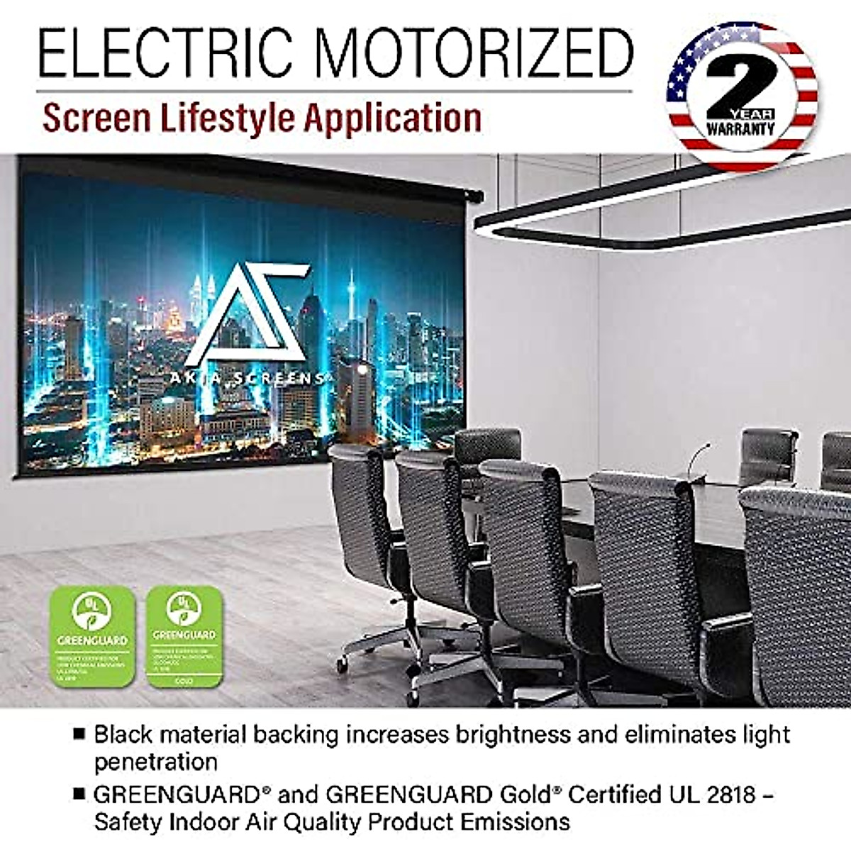 Akia Screens 125 inch Motorized Electric Remote Controlled Drop Down Projector Screen 16:9 8K 4K HD 3D Retractable Ceiling Wall Mount Black Projection Screen Office Home Theater Movie AK-MOTORIZE125H