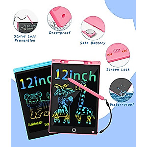 LCD Writing Tablet for Kids, 2Pck Drawing Tablets Toddler Toys Doodle Board 12 inch Writing Pad Drawing Tablet, Boys Girls Gift Trip Travel Essentials Learning Games 3-5 6-8 9-12 Year Old, Blue+Pink