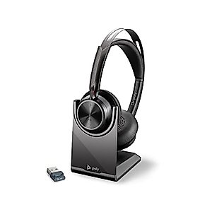 Poly Voyager Focus 2 UC Wireless Headset with Microphone & Charge Stand (Plantronics) - Active Noise Canceling (ANC) - Connect PC/Mac/Mobile via Bluetooth -Works w/Teams, Zoom & More-Amazon Exclusive