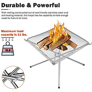 Portable Outdoor Fire Pit 16.5 Inch Upgrade Foldable Stainless Steel Mesh Fire Pit Wood Burning, Collapsible Fireplace Space Saving Perfect for Camping, Backyard, Patio, Garden (Carrying Bag Included)