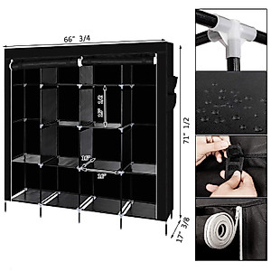 SECRET DESK 67" Wardrobe Closet for Hanging Clothes - Stand Up Closet, Pop Up Closet, Easy Lift Closet Box, Wardrobe Oversized Storage Basket, Wardrobe Closet with Drawers, Portable Wardrobe (Black)