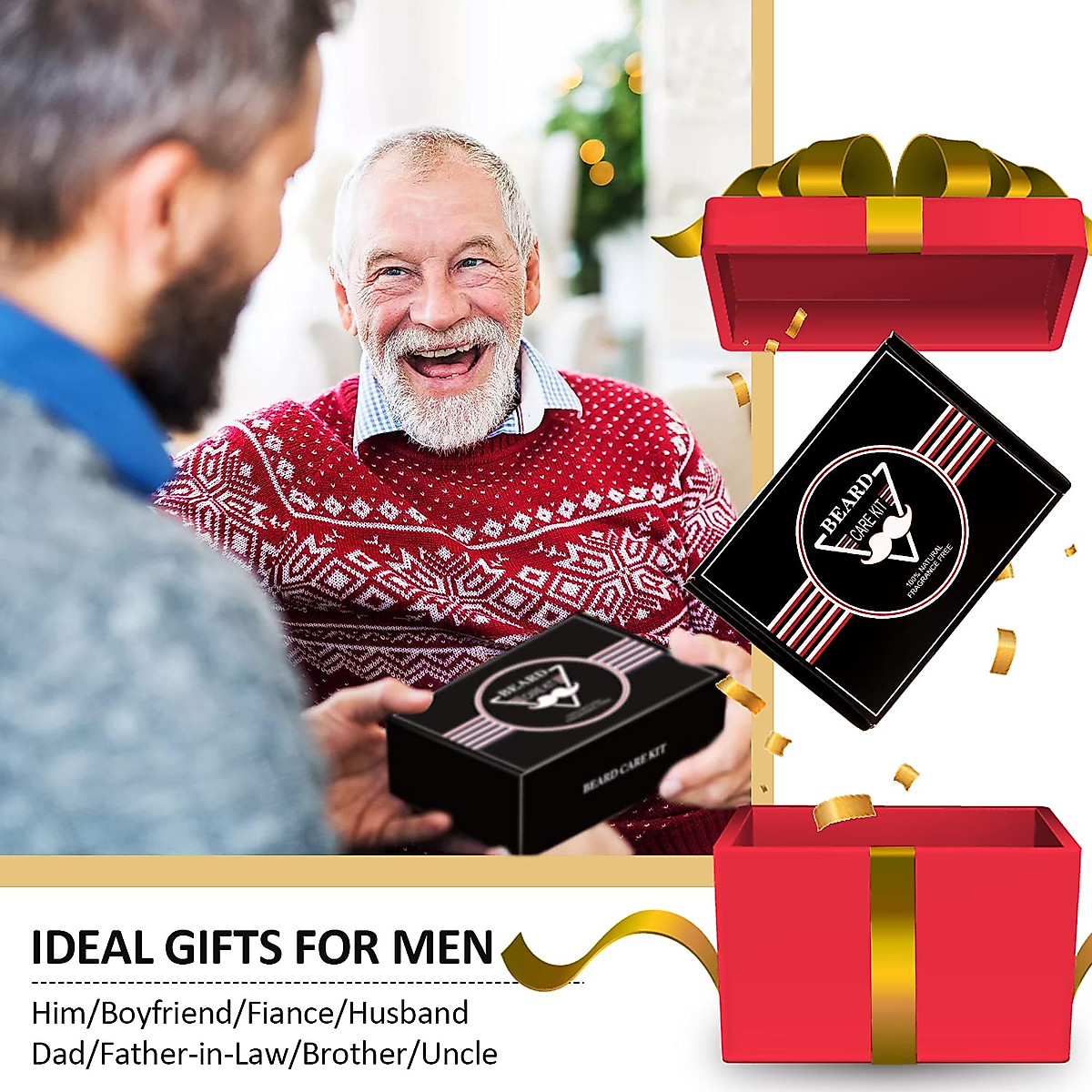 Valentines Day Gifts for Men - Beard Grooming Kit with Beard Oil Beard Balm Beard Brush Beard Comb Beard Scissor - Men Stocking Stuffers - Mens Gifts - Gifts for Men Dad Him Boyfriend Husband Brother