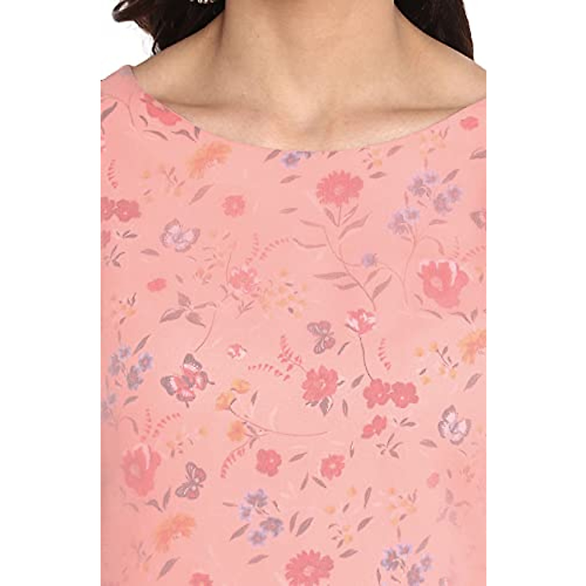 Janasya Indian Women's Tunic Tops Crepe Kurti for Women(JNE3252-KR-S) Pink