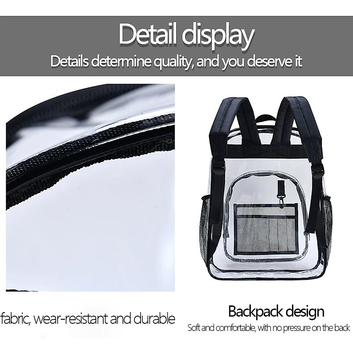 Fei Fan PVC fashion transparent backpack, heavy duty transparent backpack XL, men, women, daily life, work, travel. (Black)