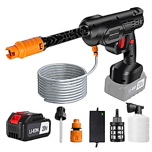 Tegatok Cordless Pressure Washer, 20V Battery Pressure Washer with Rechargeable Battery, Charger and Accessories, Portable Pressure Washer for Cleaning Car/Floor/Fence/Side and Watering Black