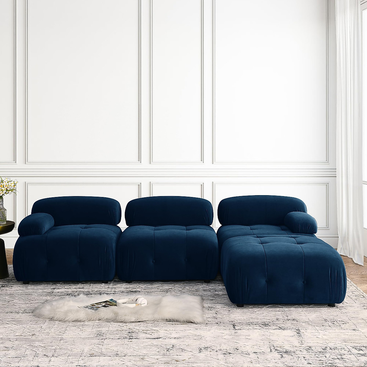 Acosure Modular Sectional Sofa with Button Tufted Designed,L Shaped W/Reversible Ottoman,DIY Combination,Fluffy Couches for Living Room Bedroom Apartment,Navy Velvet
