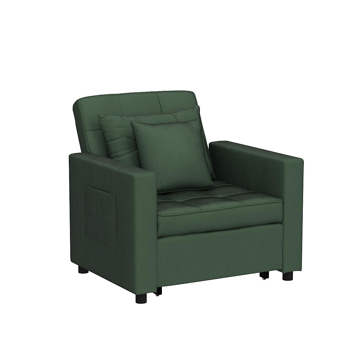 Litbird [UPDATED] Convertible Chair Sleeper Bed, Stepless Adjustable Backrest, Futon Chair Turns Into Bed, Sleeper Sofa for Living Room, 3 in 1, Imitation Flannel, Dark Green