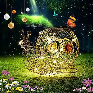 Snail Garden Decor for Outside - Solar Garden Lights Outdoor Decor, Metal Snail Figurine Lights for Patio Yard Lawn Pathway, Waterproof (Vintage Metal)