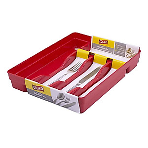 Glad Silverware Organizer Plastic Tray-Kitchen Cutlery Holder for Flatware and Utensil Drawers, Red