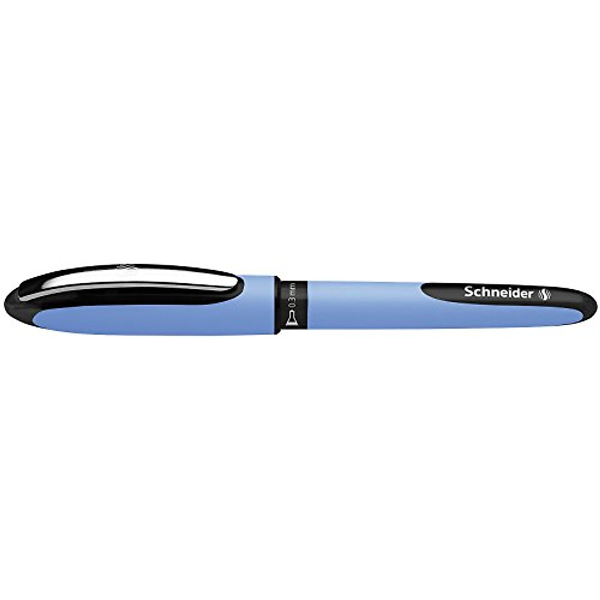 Schneider One Hybrid N Rollerball Pen, 0.3 mm Hybrid Needle Tip, Light Blue Barrel, Black Ink, Box of 10 Pens (183401)