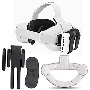 3 in 1 VR Head Strap Pad Headband Balance Cushion & VR Power Bank Fixing Strap Replacement & Lens Protector Pad for Oculus Quest 2 Elite Strap,Quest 2 Accessories.…