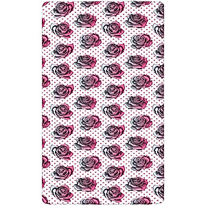 Pink Polka Dots Themed Fitted Mini Crib Sheets,Portable Mini Crib Sheets Soft and Breathable Bed Sheets-Baby Crib Sheets for Girl or Boy,24“ x38“,Pink Dark Taupe Grey Grey Pink