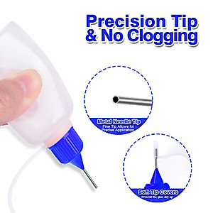 12pcs Precision Tip Applicator Bottles, YGDZ 30ml Needle Tip Squeeze Glue Bottles for Paint Quilling Craft, 6 Colors Precision Bottles with 5 Mini Funnels