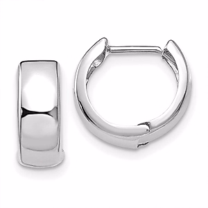 4mm Polished Hinged Hoop Huggie Earrings in Real 14k White Gold 12 mm