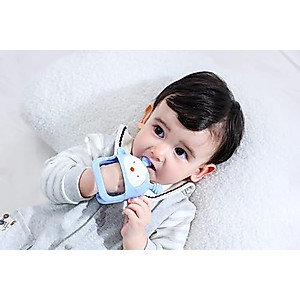 Silicone Baby Teething Toy Never Drop Infants Toys Baby Teether Infant Rattling Teether Soothing Pacifier Teething Toys for Babies 6-12 Months BPA Free 2 Pack Yellow&Blue