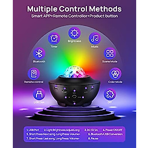 Galaxy Projector Star Projector, Christmas Room Decor Light for Kids and Adults, Smart Night Light for Bedroom with Bluetooth Speaker, APP Control, Remote Control