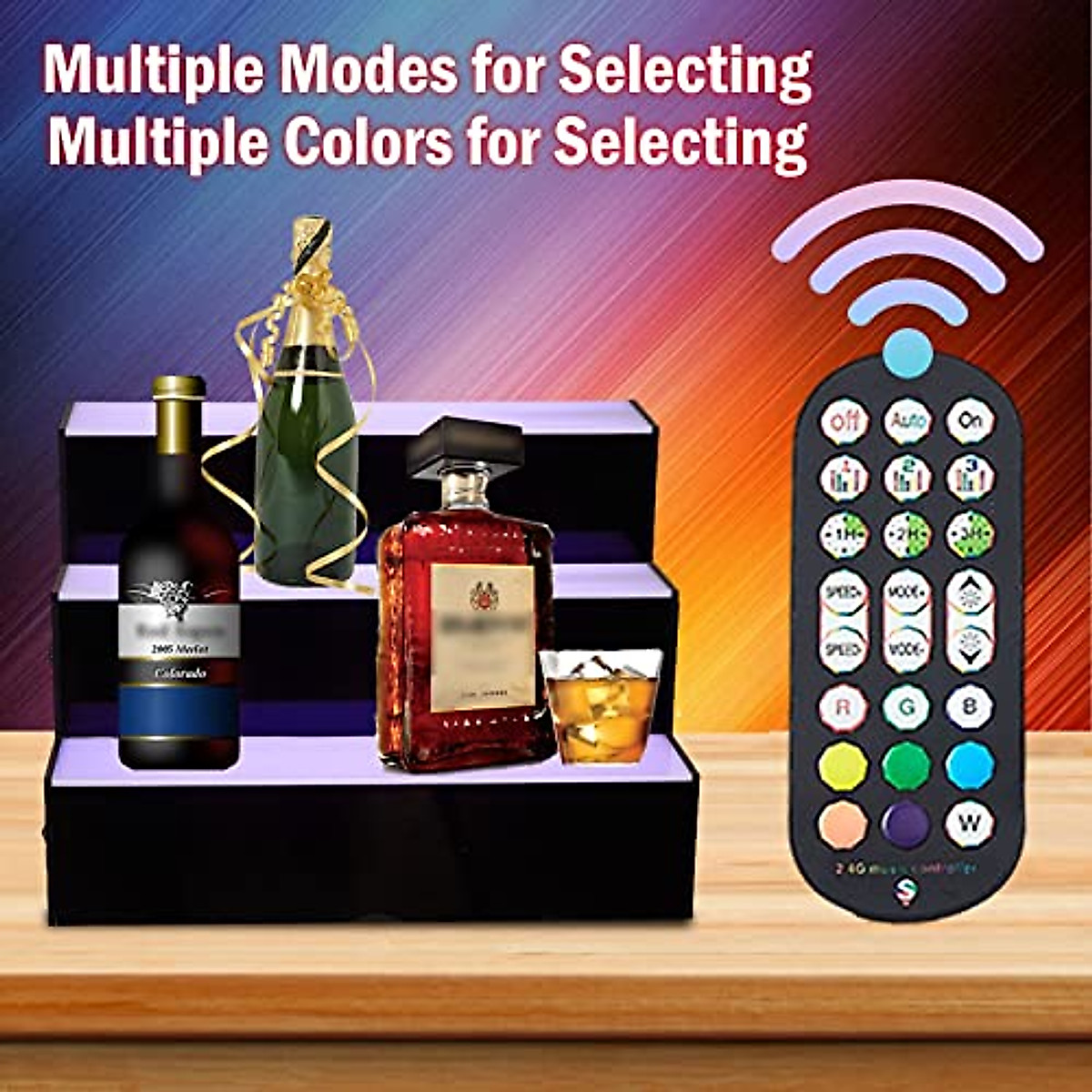 Kweetle Liquor Bottle Display Shelf,16 Inch 3-Step LED Lighted Bar Shelf,Wine Bottle Display Rack with Remote & App Control for Home, Club, Commercial Bar