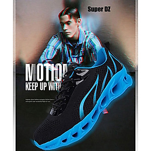 Softsfeel Women's Relieve Foot Pain Perfect Walking Shoes, Womens Walking Shoes with Arch Support Comfort Non Slip Wide Width Shoes, Black and Blue, 10 Women/10 Men