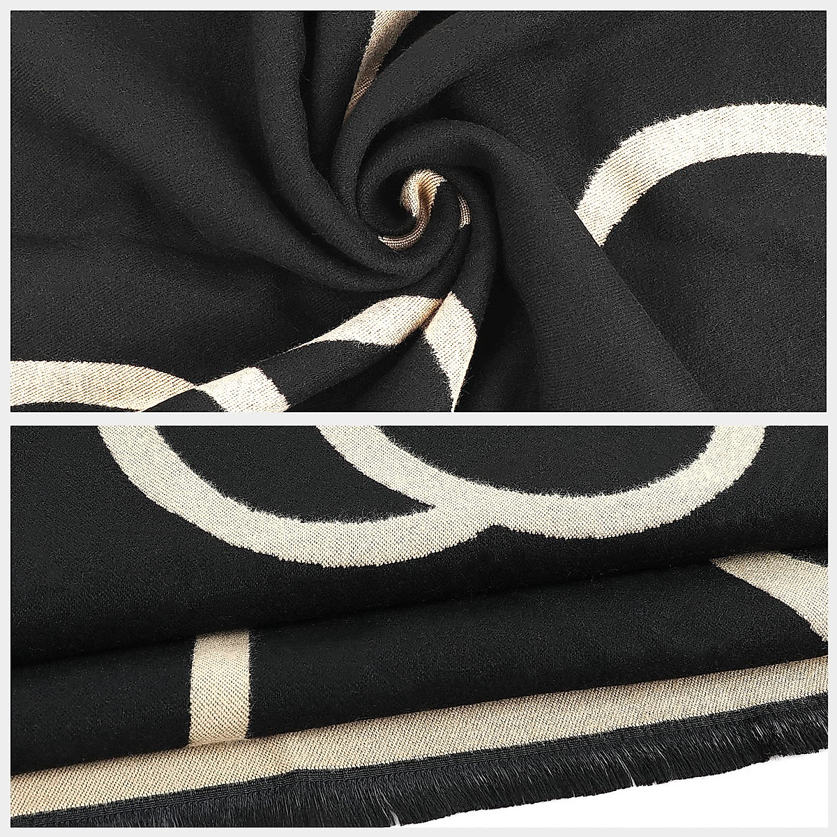 EASTBUDDY Cashmere Feel Scarfs for Women,Pashmina Shawl Wraps with Tassel, Winter Warm Large Blanket Scarf for Travel (Black + Khaki)