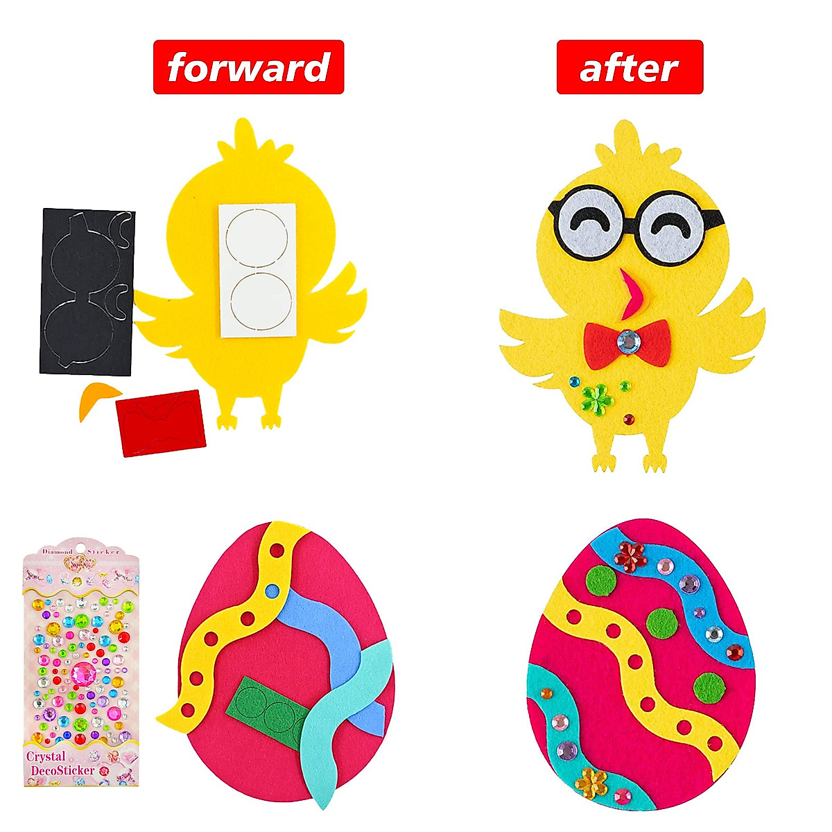 mengooo Easter Craft Kits for Kids,6 Pieces DIY Rabbit Felt Craft Ornaments,Easter Spring Party Decorations,Felt for Kids Wall,DIY Decals Art Ornaments Gift for Kids Window Scrapbook