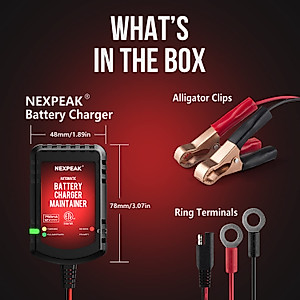 NEXPEAK NC075 12V 750mA Automatic Battery Charger, Battery Maintainer, Trickle Charger, and Battery Desulfator