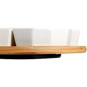 SOUJOY 11'' Lazy Susan Serving Tray, Porcelain Appetizer Divided Serving Dishes, Removable Relish Dishes with Silent Rotating for Chip, Dip, Veggies, Candy and Snack, Cheese, Party, 7 Pieces