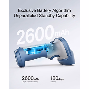 Inateck Bluetooth Barcode Scanner, 2D Wireless Barcode Scanner, Bluetooth 5.0 and 2.4Ghz Adapter, 3 in 1 Reader, Support GS1 Barcode, BCST-73 Blue White