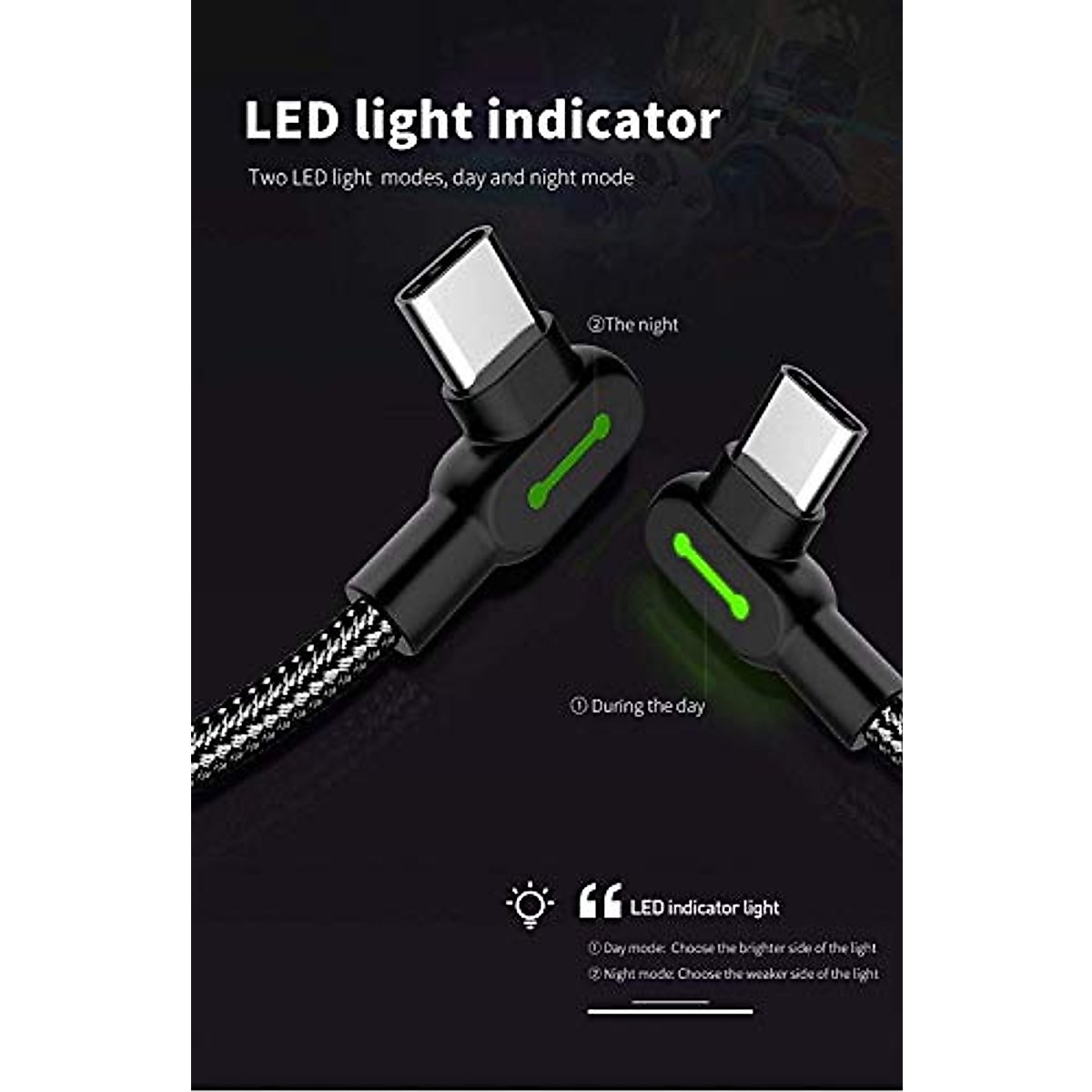 Type C USB 90 Degree Right Angle Elbow Design Game LED Strong Nylon Braided Sync Charge USB Data 6FT Cable Compatible Samsung Galaxy S20 S10 S9 S8 Plus Note 10 Google Pixel and More (3 Pack,6FT)
