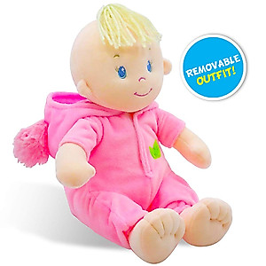 June Garden 12" Sweet Dolly Frida - Stuffed Ultra Soft Baby Bear Doll for Birth and Up - Removable Pink Outfit