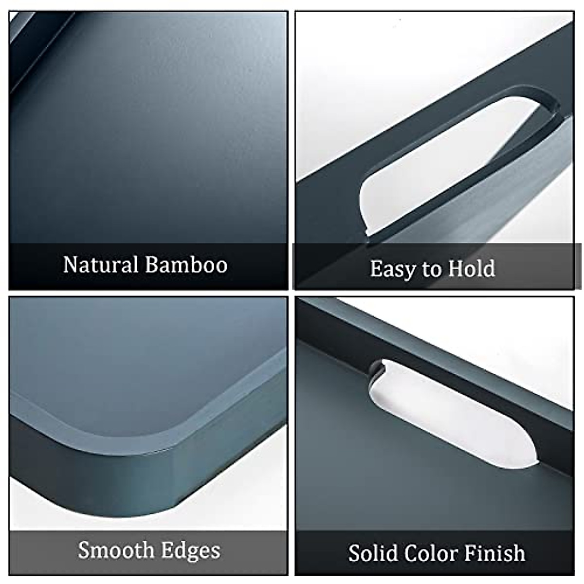 YOUEON Set of 3 Bamboo Serving Trays with Handles, 16/14/13 Inch Nesting Trays for Coffee Table, Blue Decorative Tray, Perfume Tray, Ottoman Tray, Bamboo Trays for Food, Breakfast, Coffee, Tea