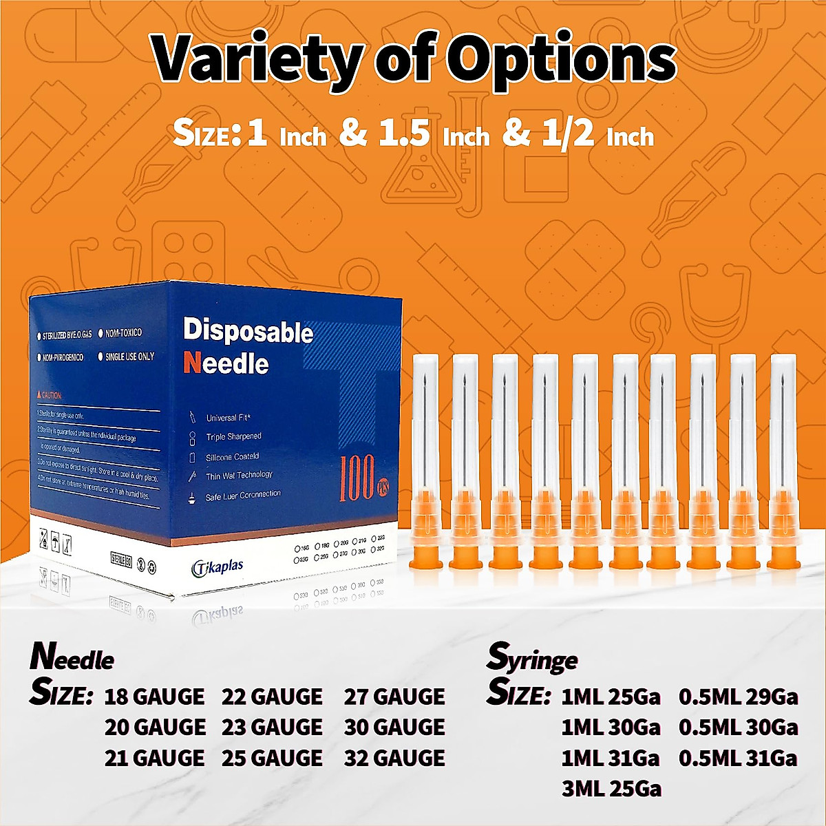 TIKAPLAS 25 Gauge 1 inch Luer Lock Dispensing Accessorie, Individual Packaged, Pack of 100