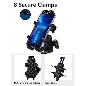 ZIDIYORUO ATV Phone Holder, Quad Phone Mount, 8 Clamps Holds 4.7-7.1" Phones, One Hand Operation Motorcycle Phone Clip for 7/8-9/8" Handlebar,Compatible with Yamaha Polaris Honda Can Am