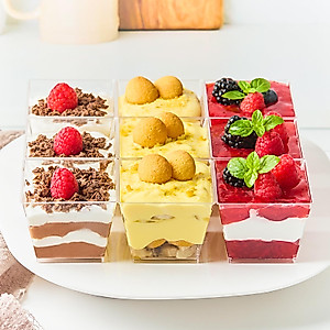 Zezzxu 50 Pack 4 oz Square Mini Dessert Cups with Spoons - Plastic Pudding Cups & Parfait Cups Party Dessert Shooters for Serving Trifle Mousse Cake Appetizer Fruit