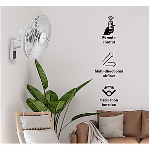 Air Monster 16 Inch Wall Mount Fan with Remote Control, Garage Fan, High Velocity Wall Fan, 70 Degree Oscillating Wall fan with Remote, 3 Speed, Adjustable Tilt, ETL, White