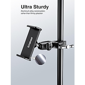 elitehood Metal iPad Mic Stand Holder, 360° Swivel Tilt Microphone Stand Phone Holder Mount, Aluminum Tablet Clamp Adapter for All Phone, iPad Pro 12.9/11, iPad, iPad Mini Air and More 4-12.9" Tablet