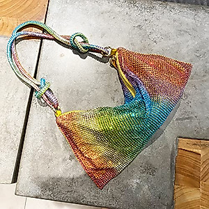 Bisadon Rhinestone Purses for Women Chic Sparkly Evening bag Bling Hobo Handbag Shiny Silver Purse for Party Club Wedding Rainbow