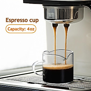 Espresso Cups Set of 2 Unique Espresso Shot Glass 4oz Double Spouts Cups Classic Cappuccino Cup Espresso Mugs Clear Coffee Mug with Handle for Espresso Machine