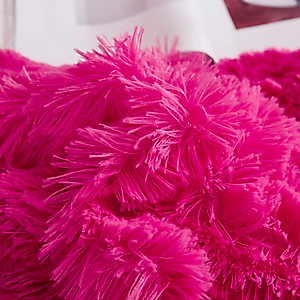 Yaoshuho Plush Fluffy Duvet Cover Queen Size Luxury Ultra Soft Shaggy Duvet Cover Set Faux Fur Comforter Bedding Set(1 Duvet Cover + 2 Pillow Shams), Hot Pink