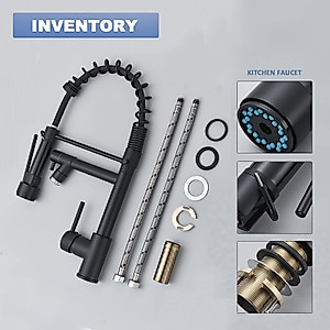 NeierThodore Kitchen Faucet with LED,Stainless Steel Single Handle Single Hole Kitchen Sink Faucet with Pull Down Sprayer,Spring Matte Black Kitchen Faucets