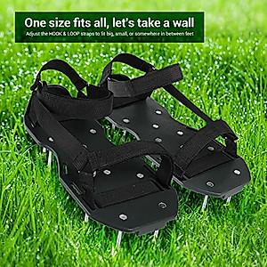 Ohuhu Lawn Aerator Shoes with Stainless Steel Shovel, Free-Installation Aerating Shoe with Hook&Loop Straps, Heavy Duty One-Size-Fits-All Spiked Aerating Sandals for Garden Grass Lawn