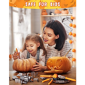 Pumpkin Carving Kit Tools 27 PCS Safe & Easy for Kids, Sturdy Halloween Pumpkin Carving Set with Stainless Steel Carve Stencils & Hammer for DIY Halloween Decoration Jack O Lanterns