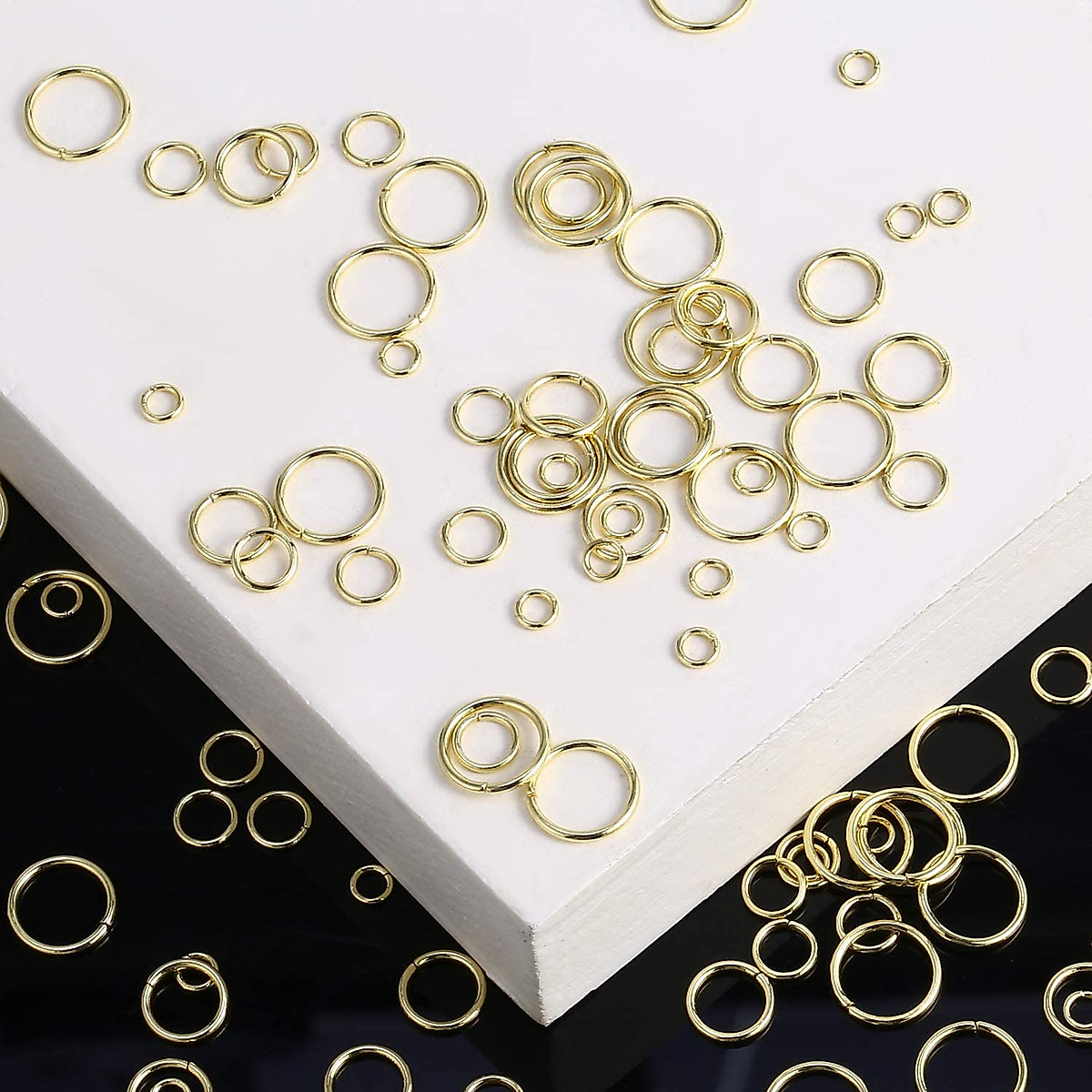 Alexcraft 14k Gold Plated Jump Rings 900PCS 4/6/8/10 mm Gold Jump Rings Strong Gold Open Jump Rings Bulk for Necklace Bracelet Earrings Jewelry Making