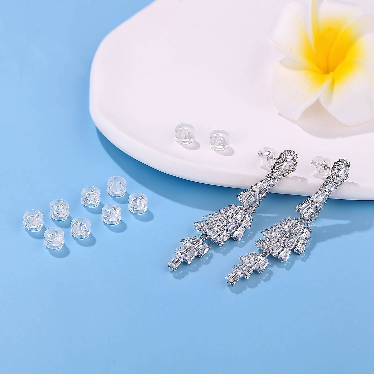 Moconar Sterling Silver Locking Secure Earring Backs for Studs, Silicone Earring Backs Replacements for Studs/Droopy Ears, No-Irritate Hypoallergenice Earring Backs for Adults&Kids