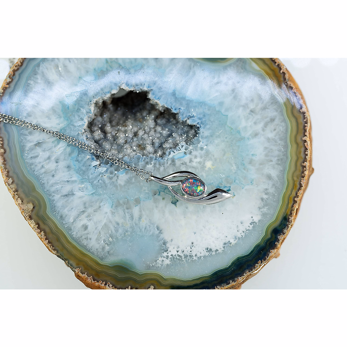 Australian Triplet Opal Necklace - Genuine Australian Triplets Opal Necklace Pendant in Sterling Silver White Gold Plated Women's Jewelry (Multi Color)